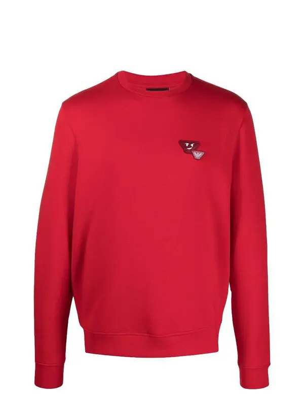 Emporio Armani Logo Patch Crewneck Sweater - Red