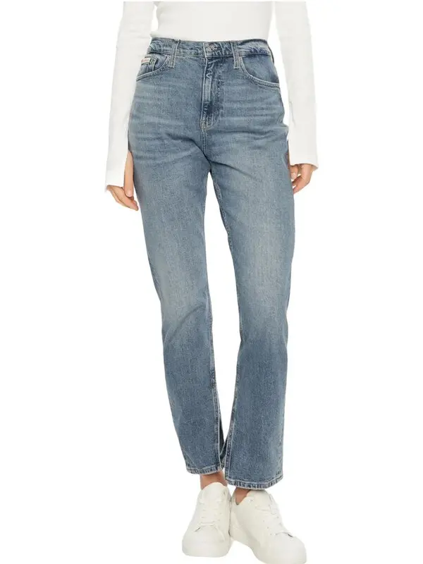 Calvin Klein Authentic Slim Straight Leg Jeans With Slit Hem - Blue