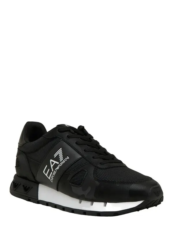 EA7 Logo Embossed Lace-up Sneakers - Black