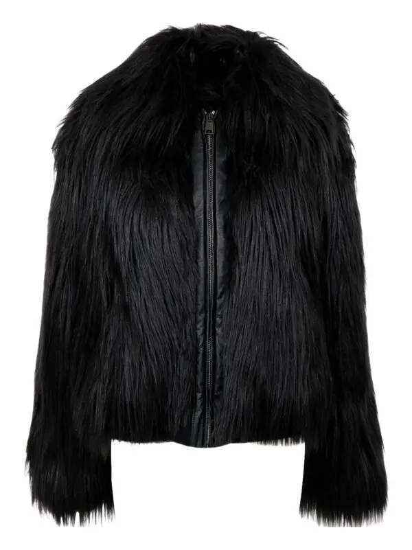 ANIYE BY Long-sleeved Faux Fur Bomber Jacket - Black