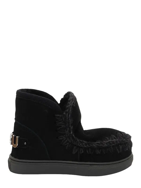 Mou Suede Eskimo Boots With Metal Details And Knitting - Black