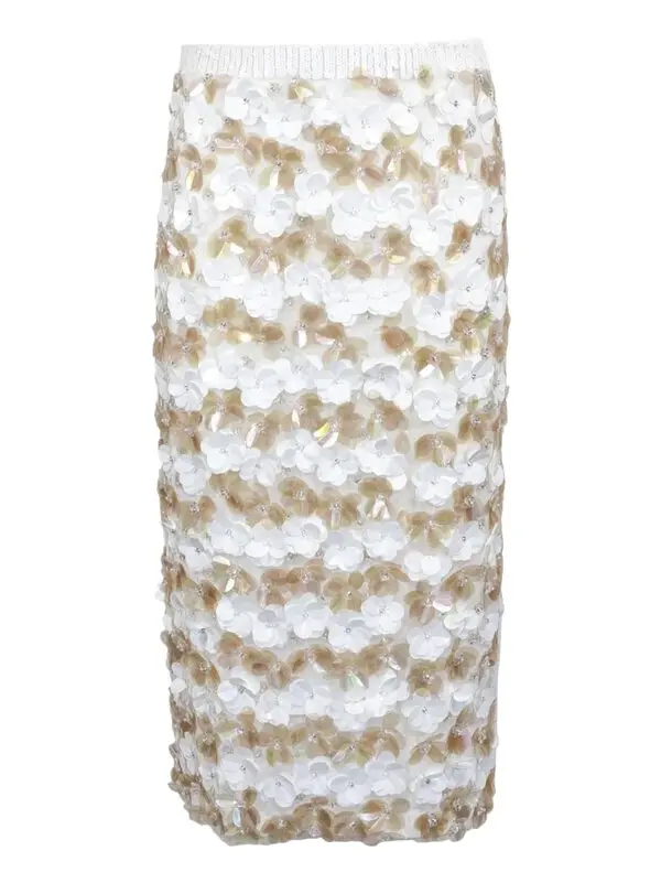 P.a.r.o.s.h Floral Sequin Midi Skirt - White
