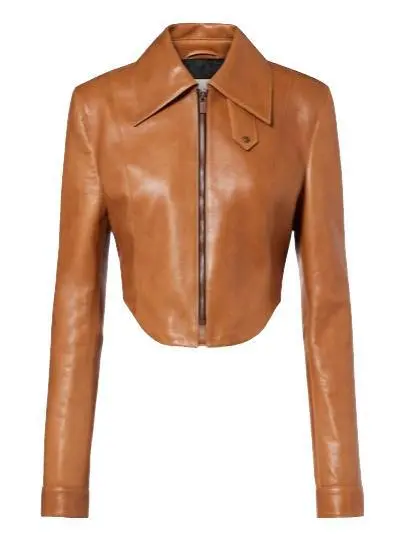 Magda Butrym Cropped Leather Jacket - Brown