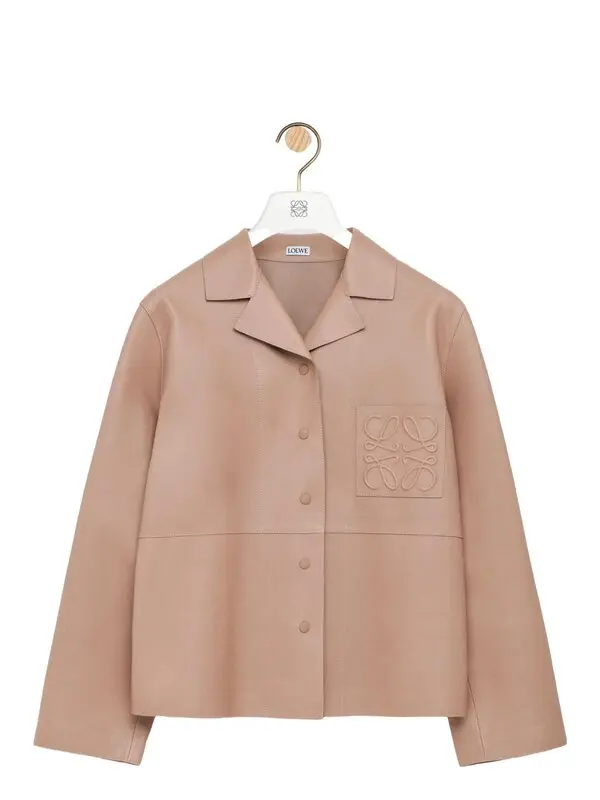 Loewe Logo Embossed Leather Pyjama Jacket - Light Brown