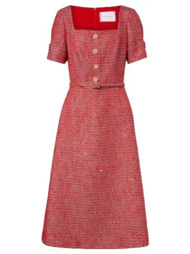 Carolina Herrera Cotton-blend Lamé Tweed Midi Dress - Red