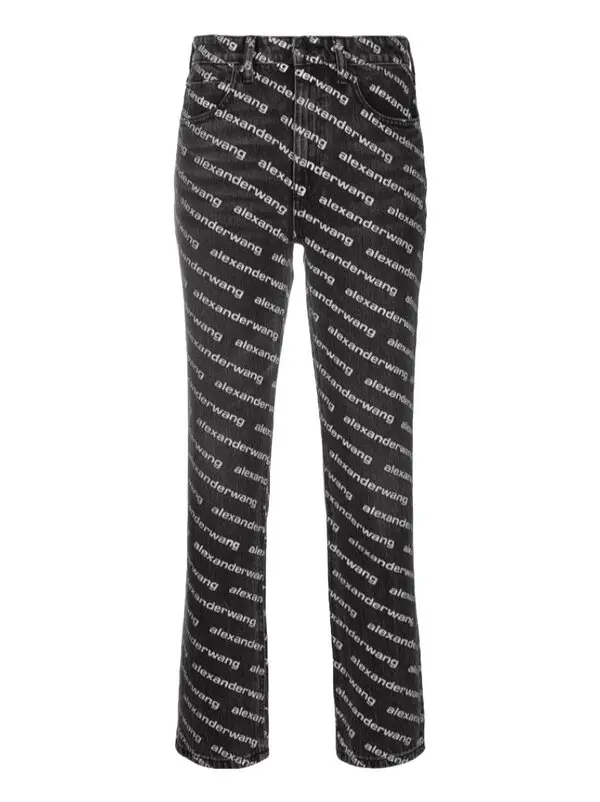 Alexander Wang Mid-rise Logo-print Flared Trousers - Black