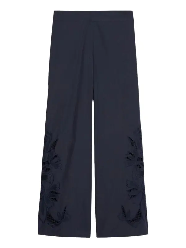 IBLUES Embroidered Cotton Wide-leg Trousers - Navy