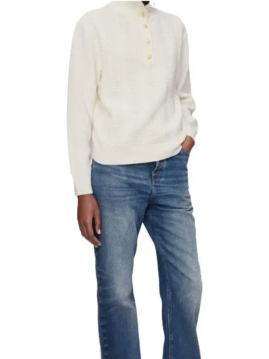 A.p.c. Thea Jumper With High Collar And Goldtone Buttons - Ecru