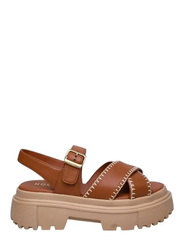 Hogan Open Toe Flat Sandals With Adjustable Clasp - Brown