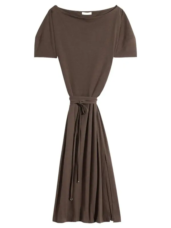 LEMAIRE Off-the-shoulder Midi Dress With Drawstring Waist - Brown
