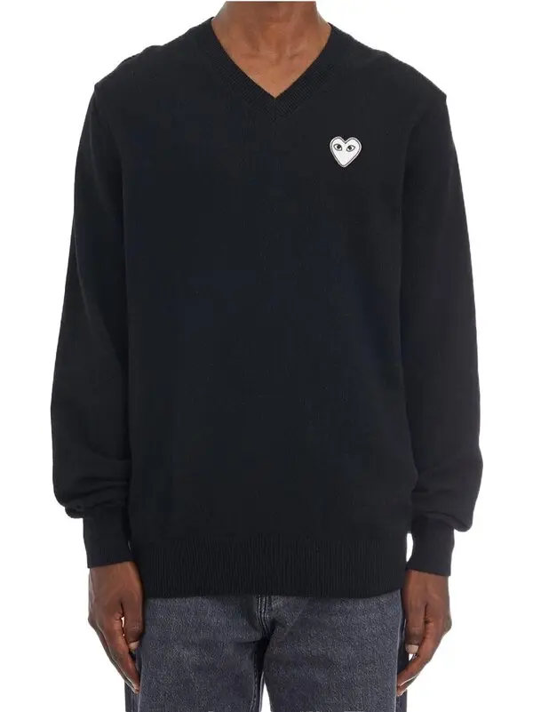 Play Comme Des Garcon Long-sleeved V-neck Sweater - Black