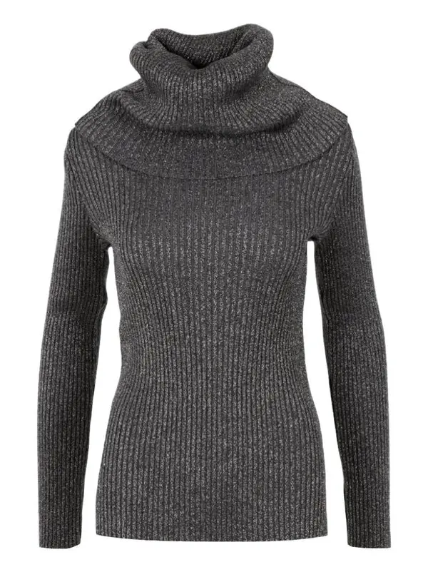 Alberta Ferretti Ribbed High-neck Sweater With Side Slits - Gray
