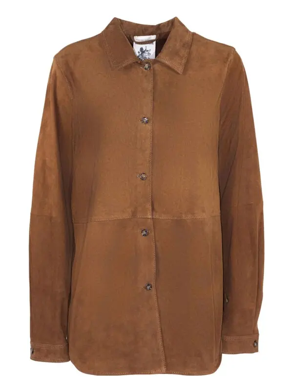 SEMICOUTURE Classic Collar Button-up Shirt Jacket - Brown
