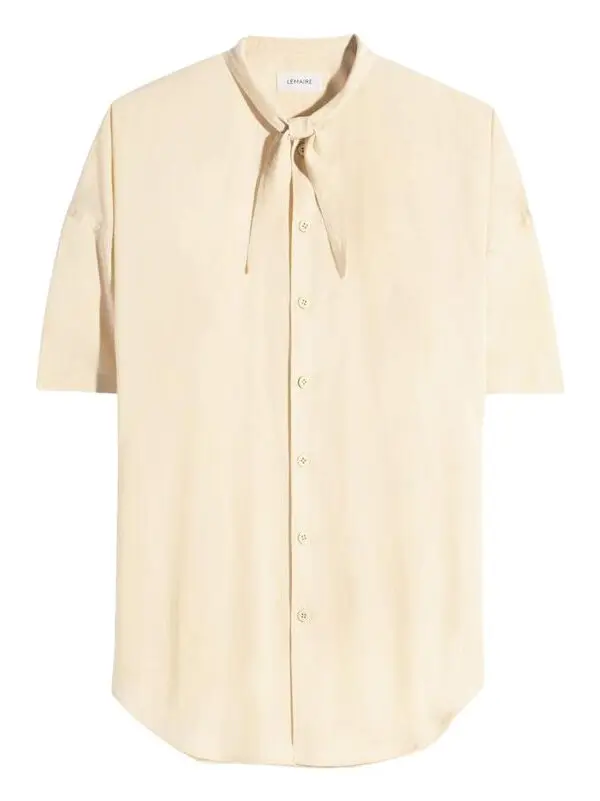 LEMAIRE Tie-neck Short-sleeved Shirt - Nude