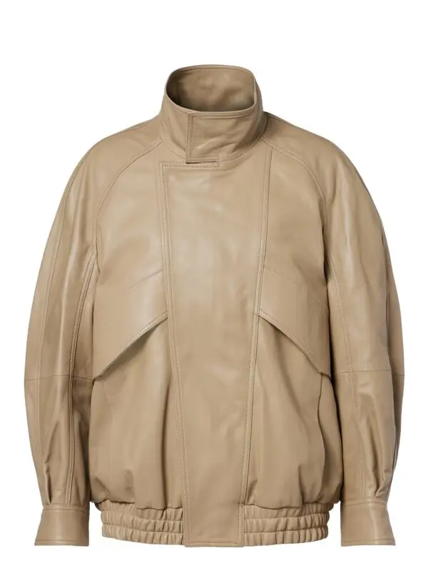 Nour Hammour Leather Jacket - Beige