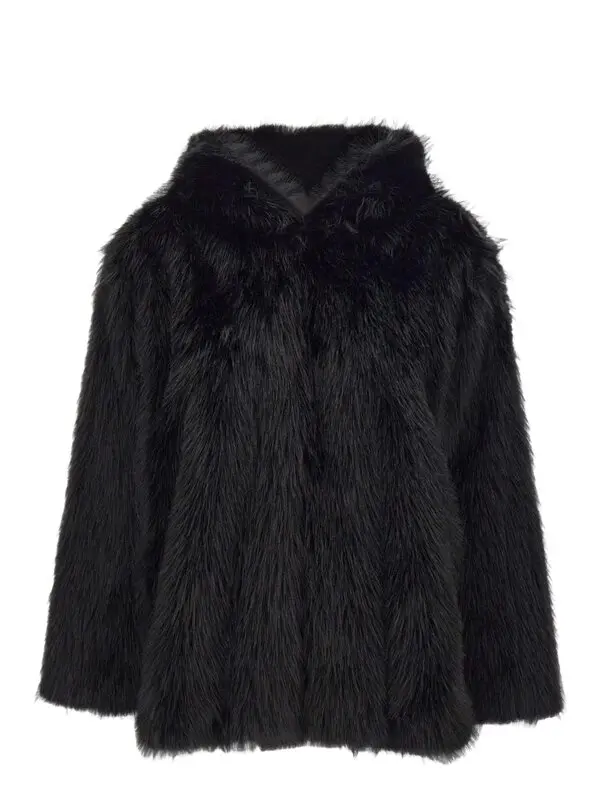 KAOS Hooded Faux Fur Coat - Black