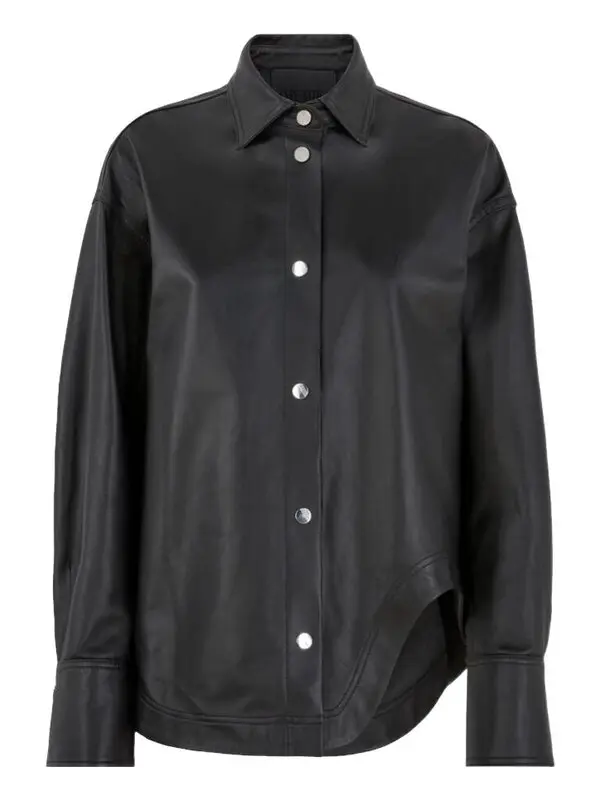 Attico Long-sleeved Leather Shirt With Lapels And Slits - Black