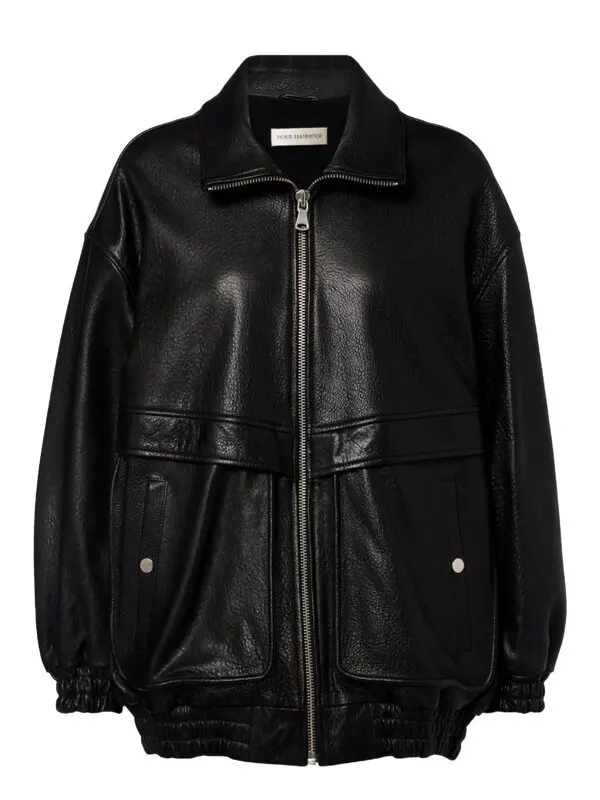 Nour Hammour Long-sleeved Leather Jacket - Black