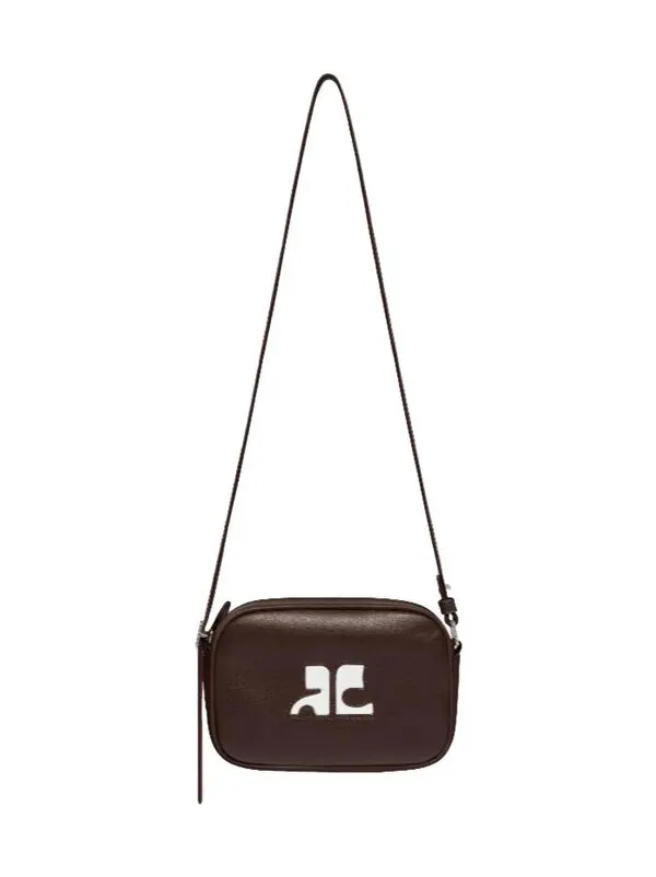 COURREGES Redition Logo Patch Zip-up Shoulder Bag - Chocolate