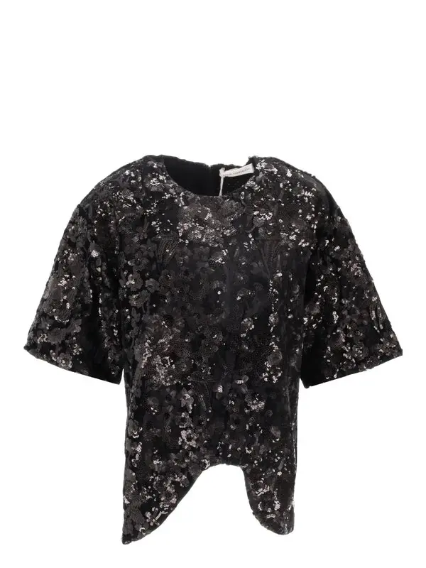 NICCOLO PASQUALETTI Short-sleeved Sequined T-shirt - Black