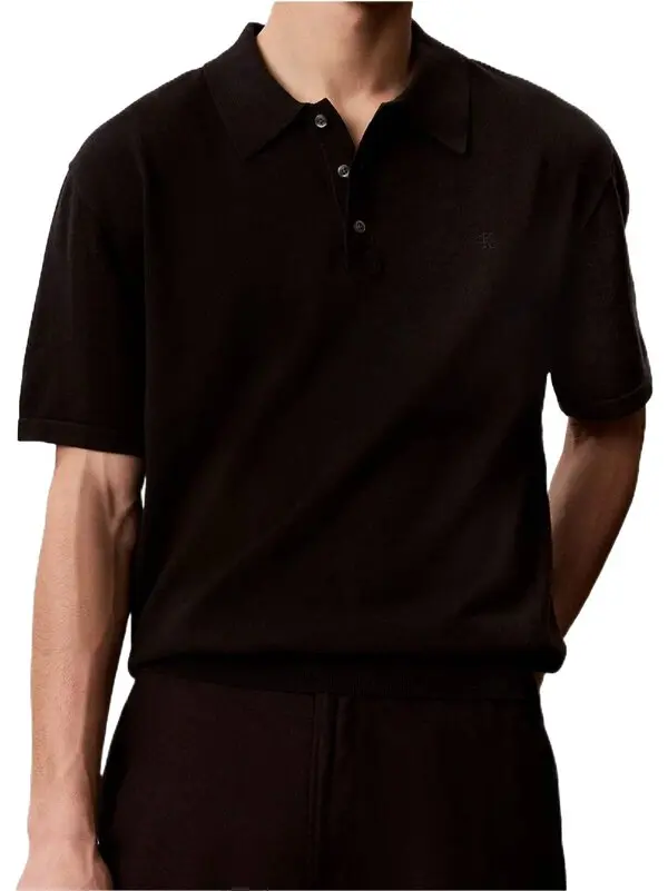 Calvin Klein Logo-embroidered Short-sleeve Polo Shirt - Black