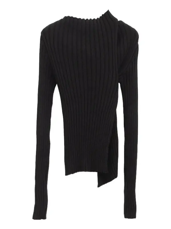 Paloma Wool Asymmetric Ribbed Sweater With Back Button Closure - Black