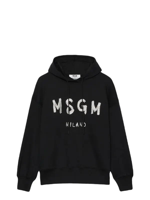 MSGM Logo Printed Drawstring Hoodie - Black