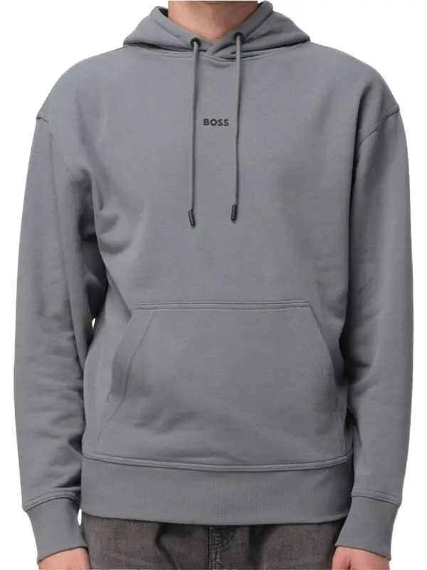 Hugo Boss Long-sleeved Hooded Sweatshirt With Chest Logo - Gray