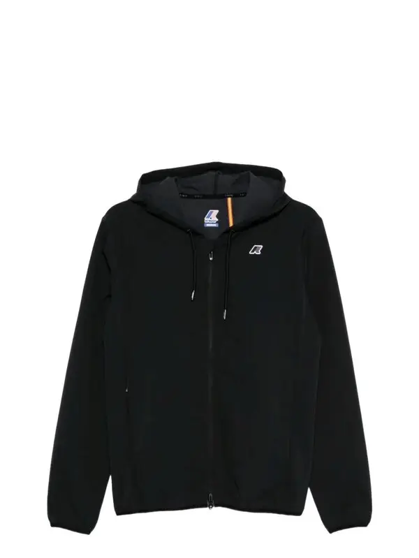 K-WAY Hooded Zip-up Jacket With Logo Patch - Black