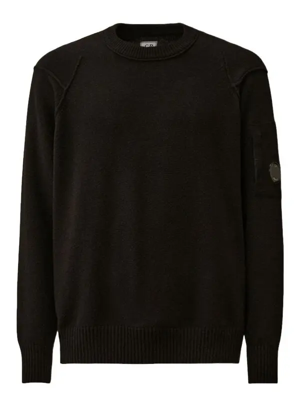 C.P. COMPANY Lens Detailed Crewneck Jumper In Lambswool - Black