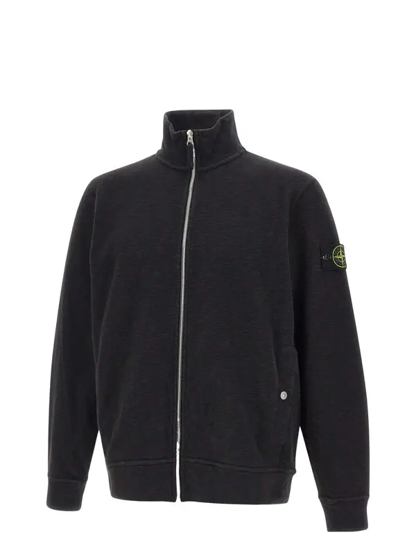 Stone Island Zip-up Sweatshirt With Logo Patch - Black