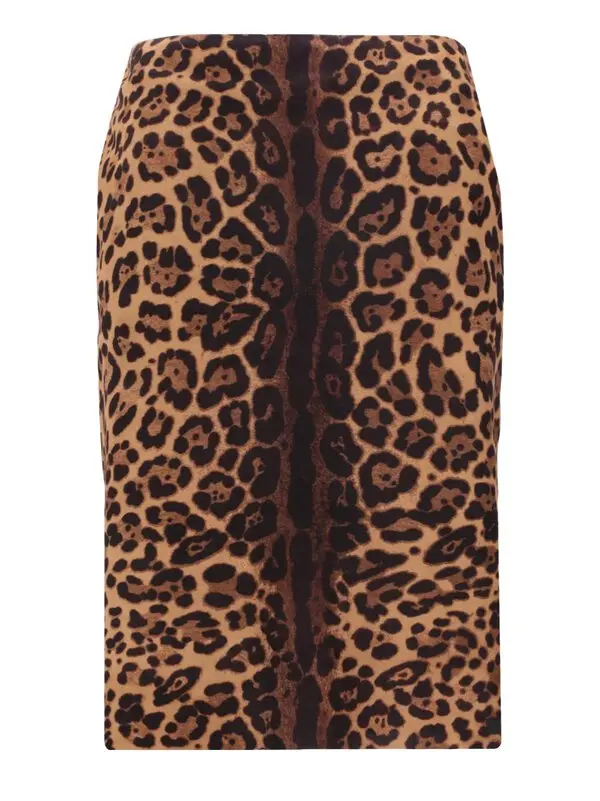 Lela Rose Leopard Print Midi Pencil Skirt - Brown