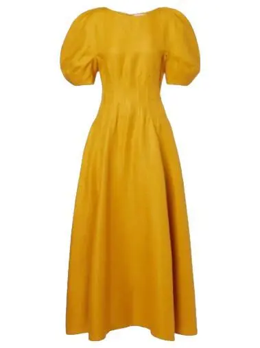 Gabriela Hearst Ranya Puff Sleeve Linen Twill Maxi Dress - Brown