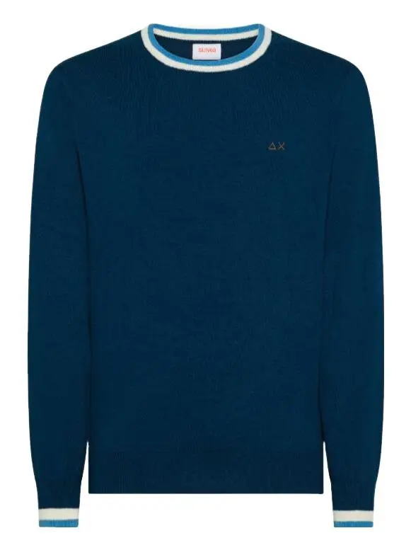 SUN 68 Contrast Trim Knitted Sweater - Blue