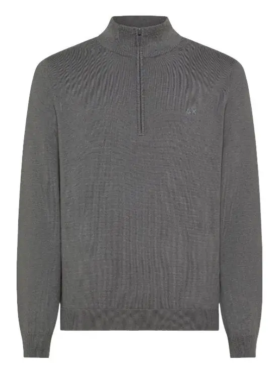 SUN 68 Half Zip Knitted Sweater - Dark Gray