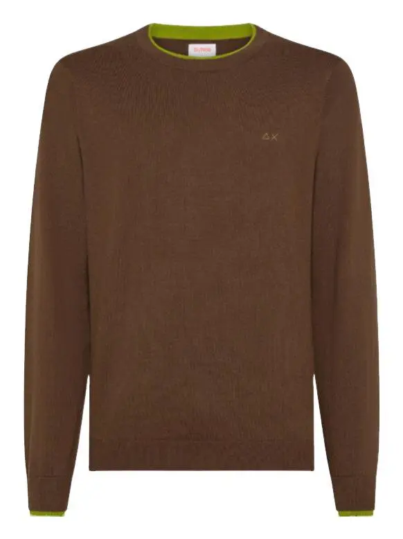 SUN 68 Contrast Trim Knitted Sweater - Brown