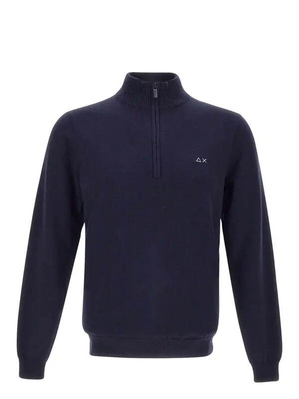 SUN 68 Half-zip Knitted Sweater With Embroidered Logo - Black