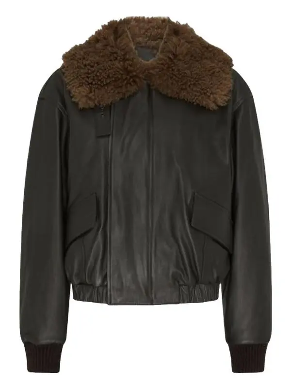 LEMAIRE Cropped Waist Leather Jacket - Brown