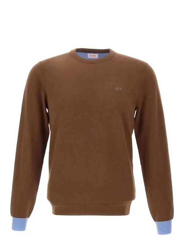 SUN 68 Knitted Sweater With Contrast Elbow Patches - Brown