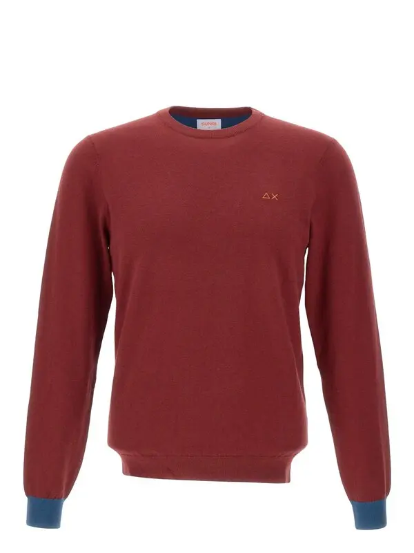 SUN 68 Crew Neck Sweater With Contrast Elbow Patches - Red