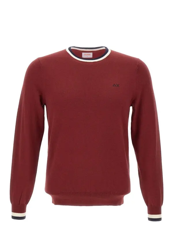 SUN 68 Striped Round Neck Jumper - Red