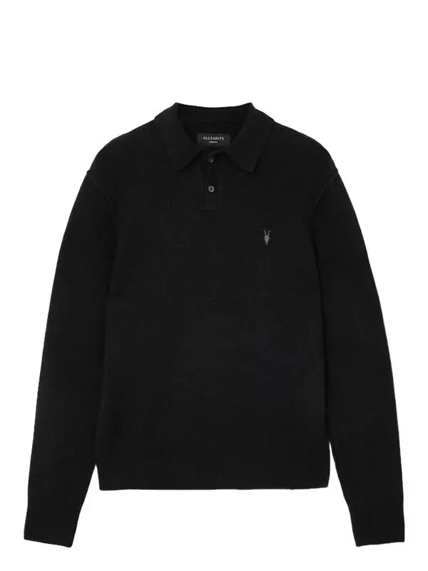 ALLSAINTS Ramskull Embroidered Polo Knit Sweater - Black