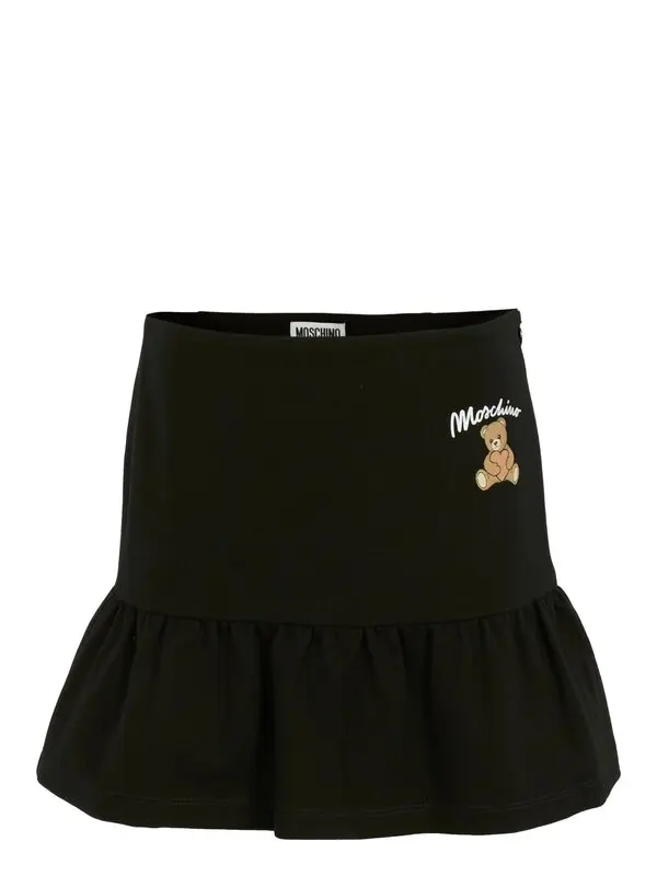 Moschino Teddy Bear Graphic Ruffled Hem Skirt - Black