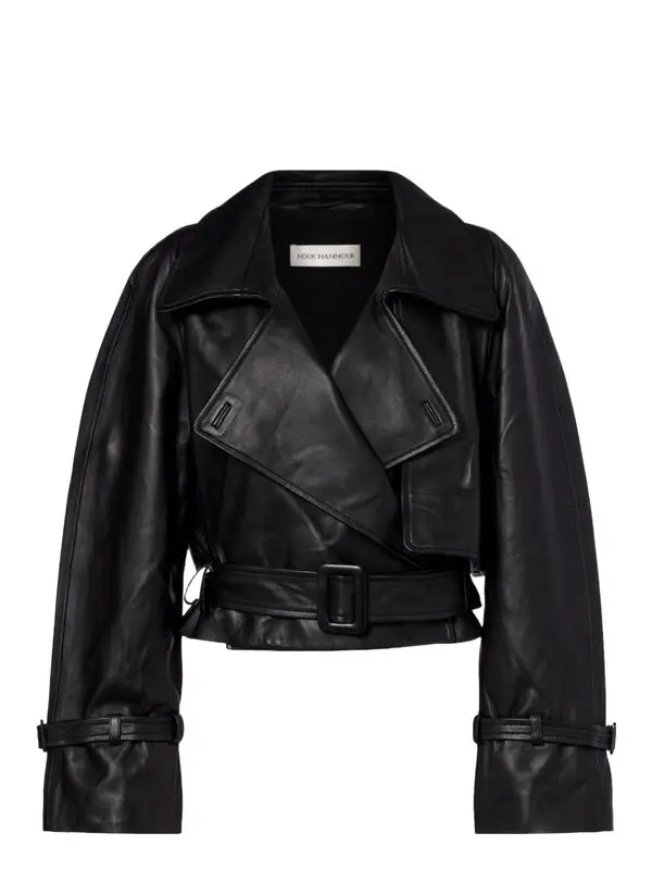 Nour Hammour Cropped Leather Jacket - Black