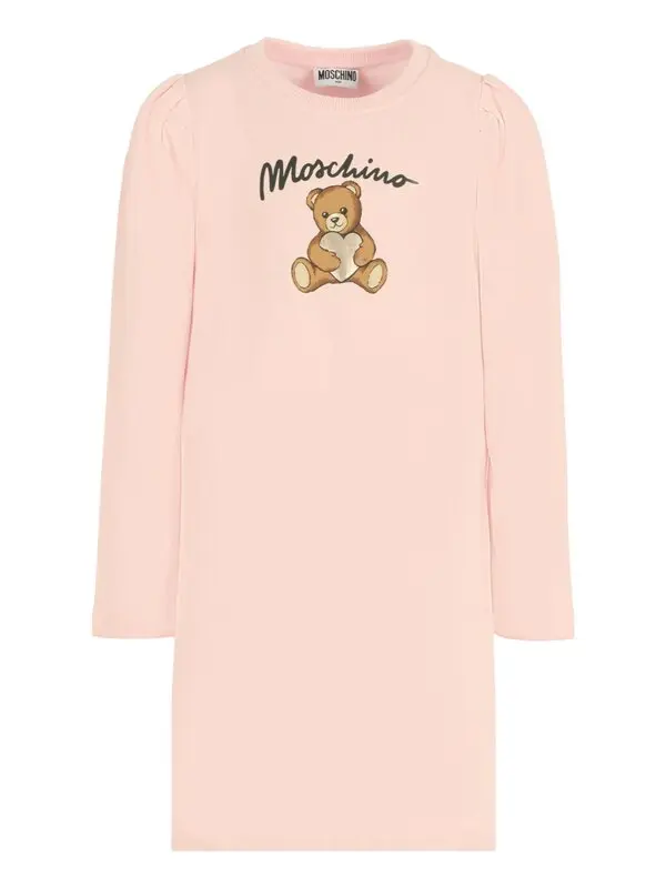 Moschino Puff Sleeve Teddy Print Dress - Pink