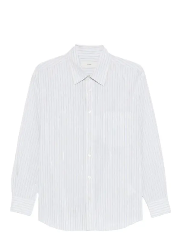 DUNST Striped Long Sleeve Shirt With Chest Pocket - No