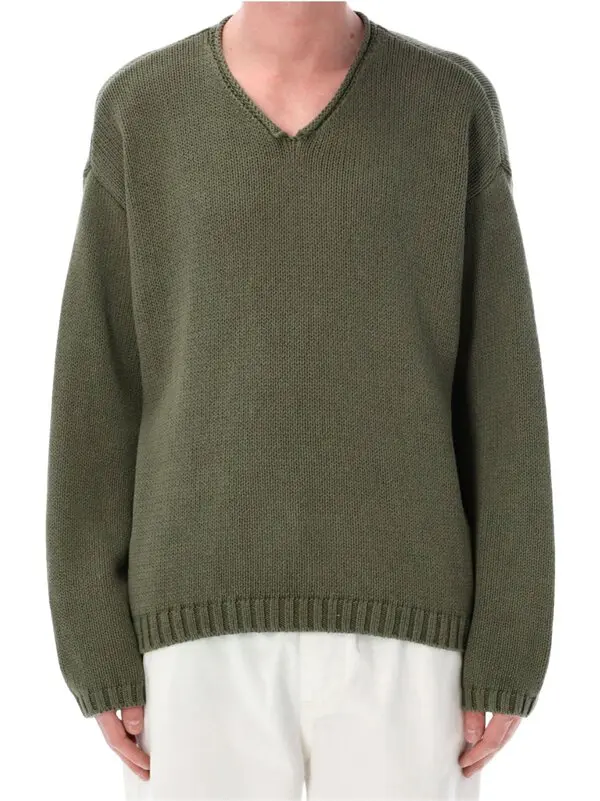 StÜssy Rolled V-neck Knitted Sweater - Olive