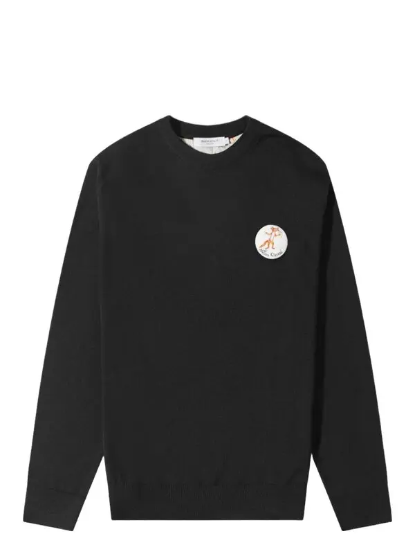 Maison Kitsuné Round-neck Knitted Pullover With 'flower Fox' Badge - Black