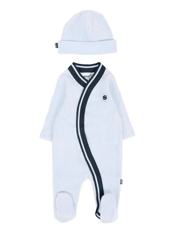 Hugo Boss Logo Patch Babygrow And Hat Set - Blue
