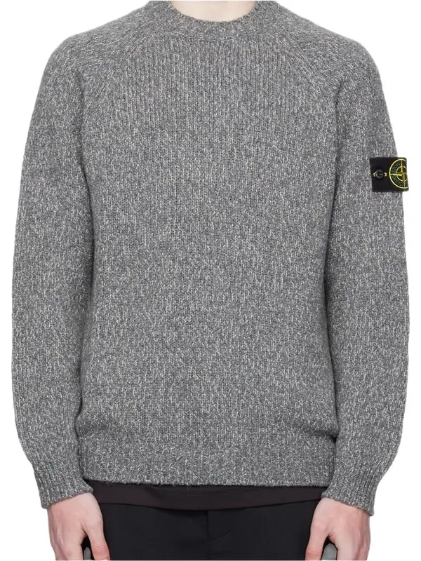 Stone Island Logo Patch Crewneck Jumper - Grey